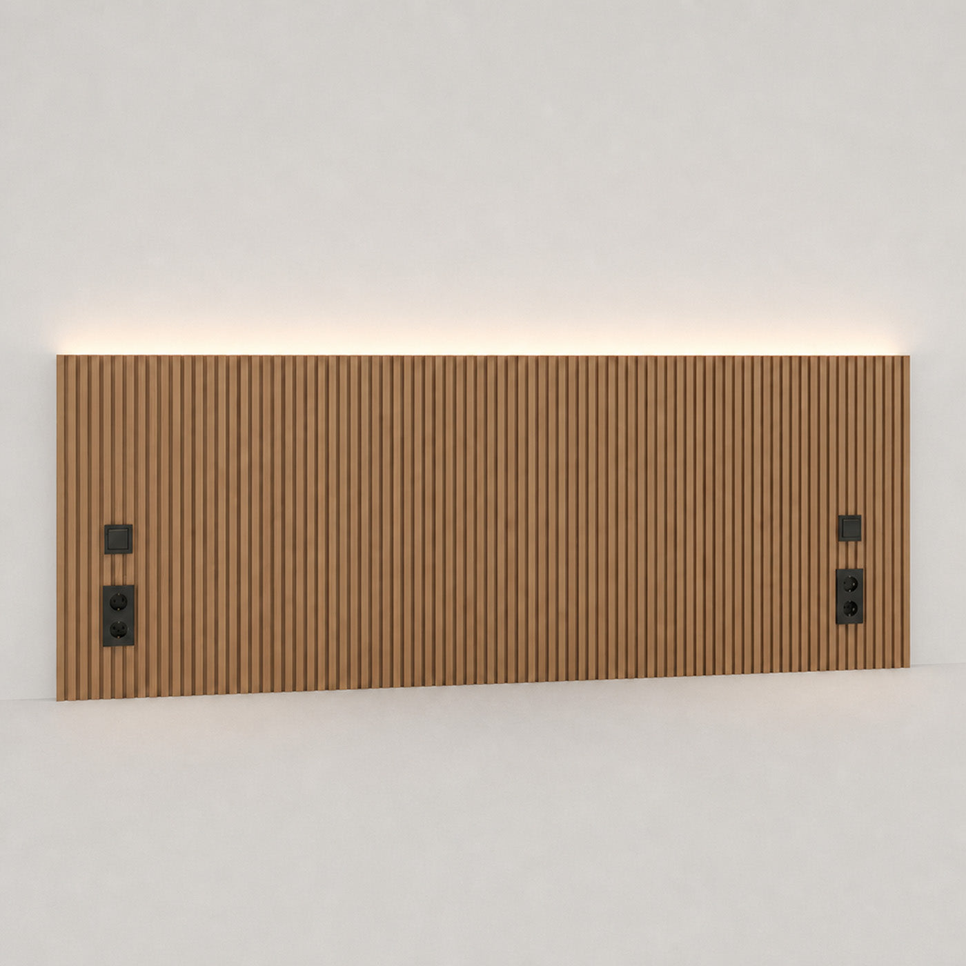 Stoa Wall-to-Wall Headboard · Natural Oak, Integrated Lighting - 150 c ...