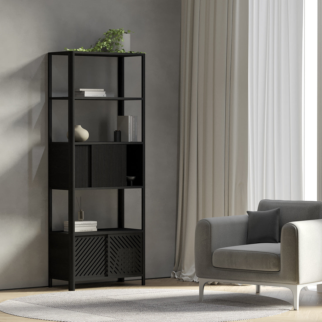 Cloe · Black room divider with black doors – Woodendot