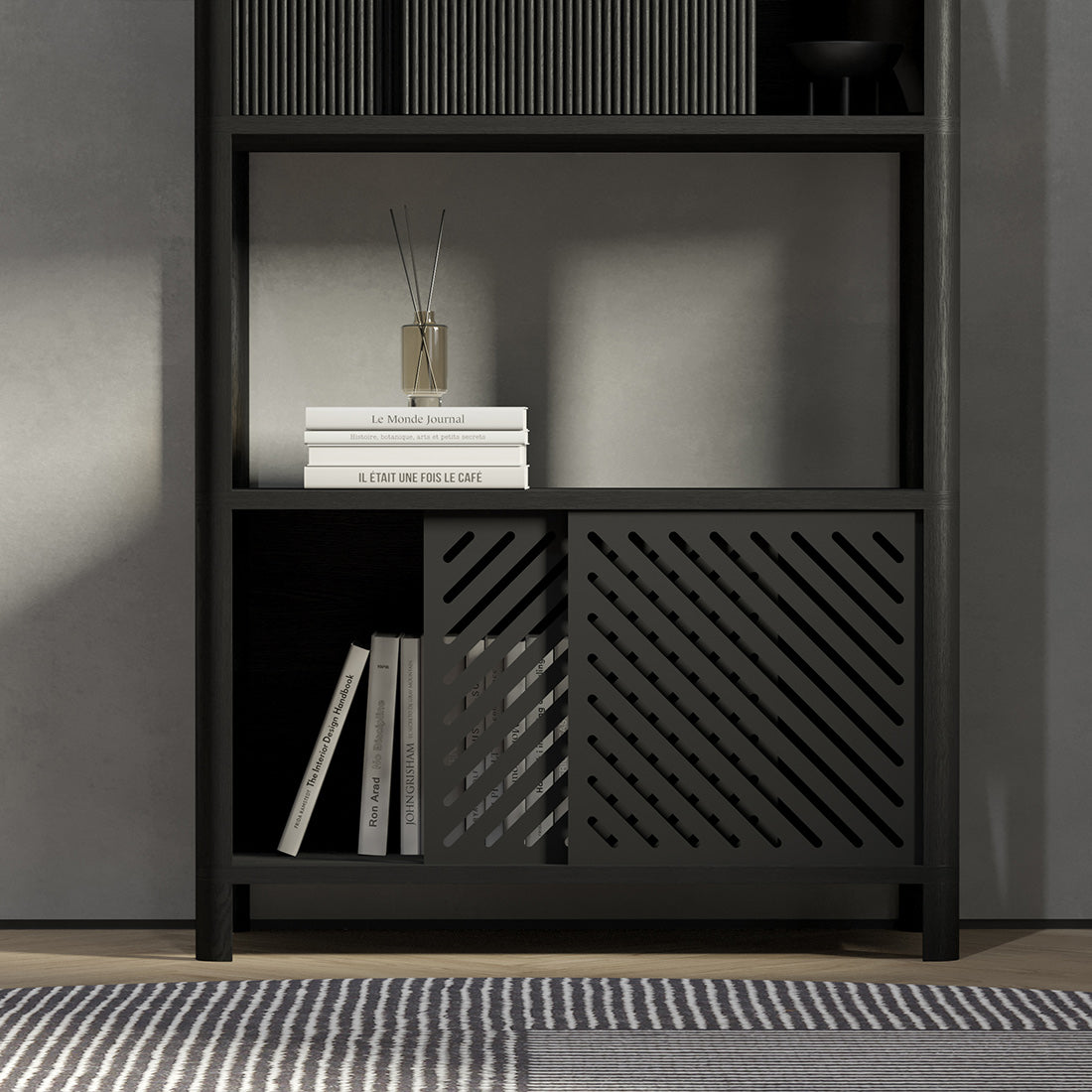 Cloe · Black room divider with black metal doors – Woodendot