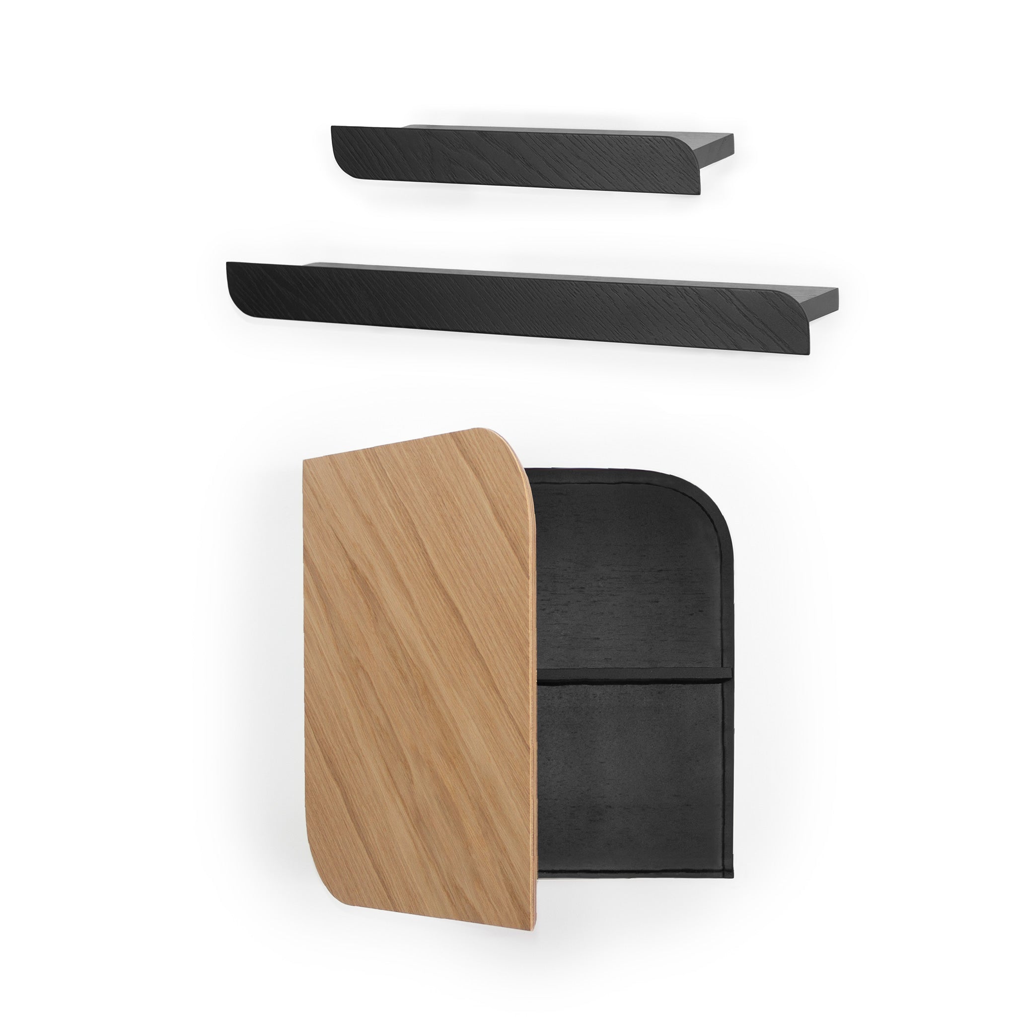 Cielo Cabinet and M+S Shelves · Oak & black and black – Woodendot